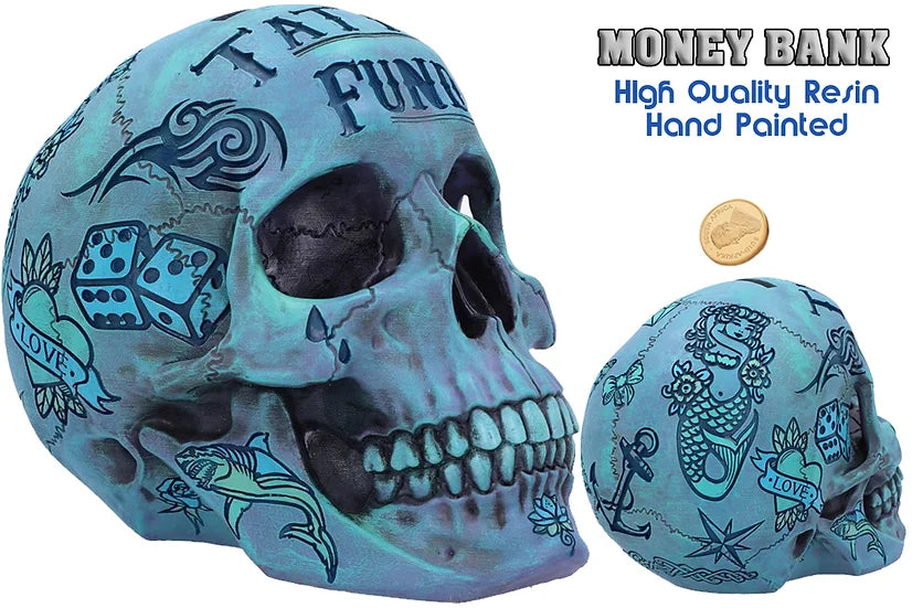 Piggy Bank Skull Calaveras Tattoo Money Box Blue| La Bottega del Dido.